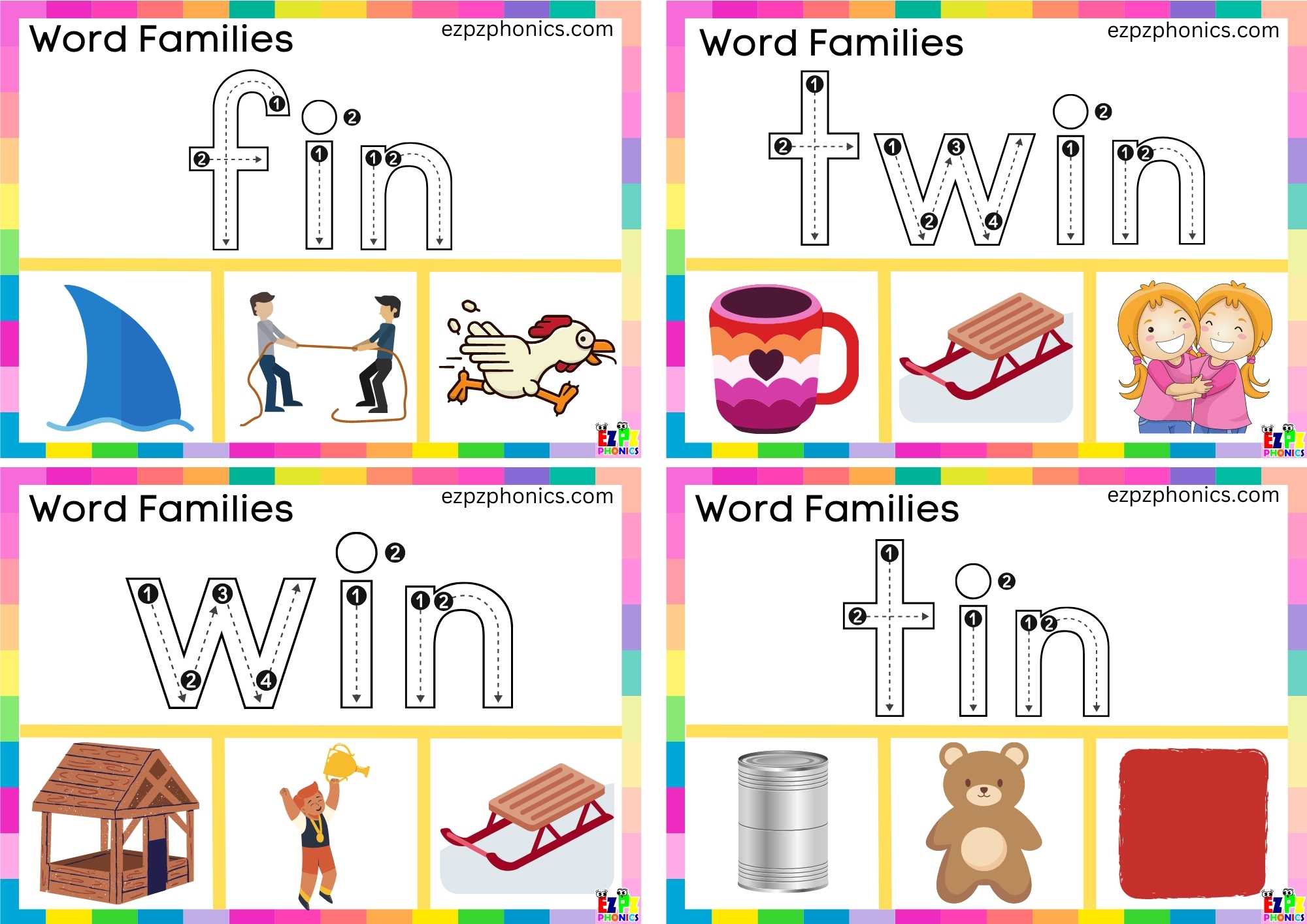 Word family in clip cards Trace the word and clip the correct image Clip cards group 2 ...